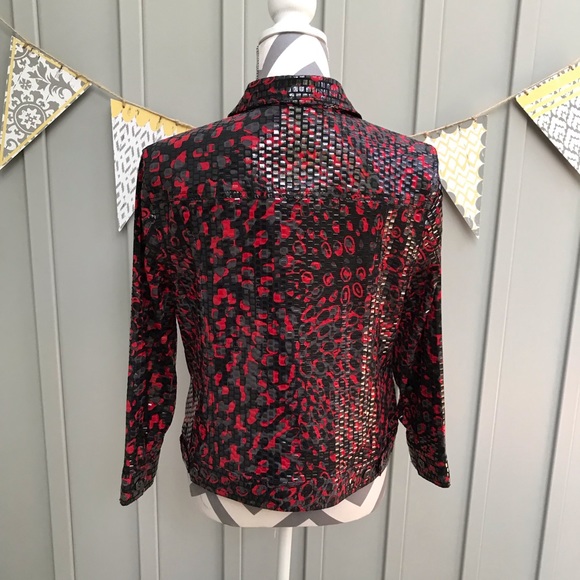 Ruby Rd. | Jackets & Coats | Ruby Rd Black Red Gray Animal Print Shiny ...